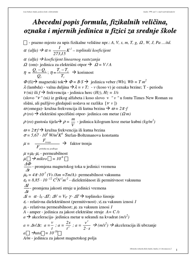 Formule Iz Fizike | PDF