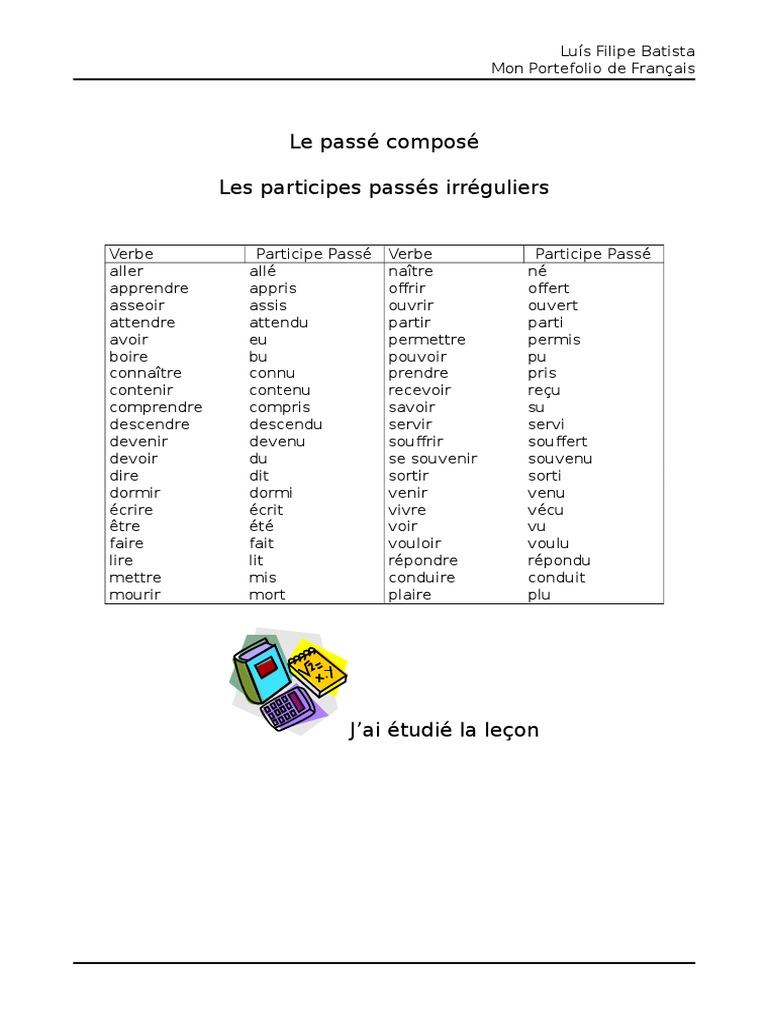 Le Passé Composé Particpes Passés Irréguliers Grammaire PF | PDF ...