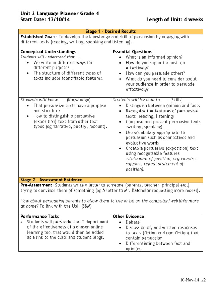 GR 4 Persuasive Writing 2014-2015 | PDF | Persuasion | Educational ...