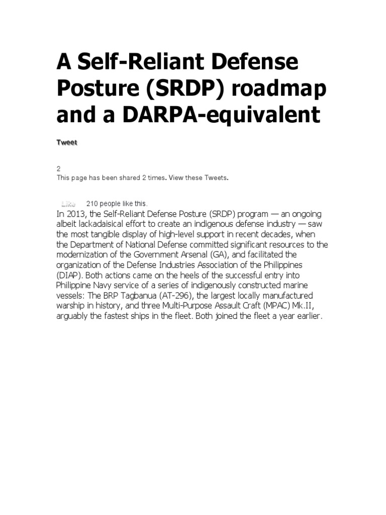 A Self-Reliant Defense Posture (SRDP) Roadmap and A DARPA-equivalent ...