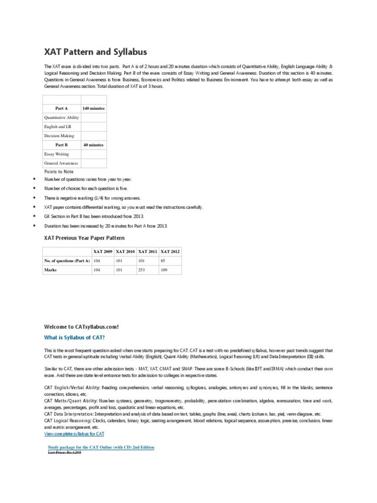 XAT Pattern and Syllabus | PDF | Evaluation Methods | Tests