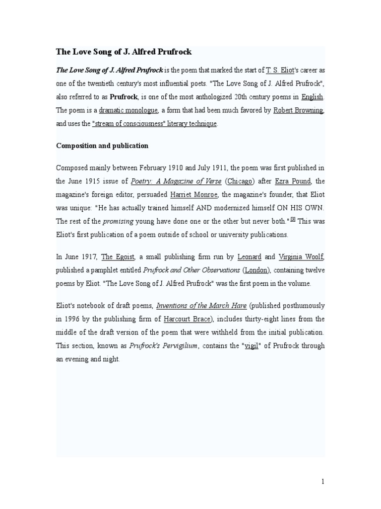 The Love Song of J - Eliot | PDF | Poetry