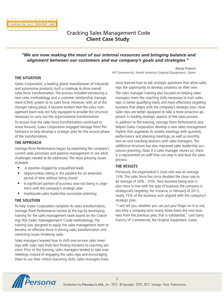 Cracking Sales Management Code: Client Case Study | PDF | Sales ...