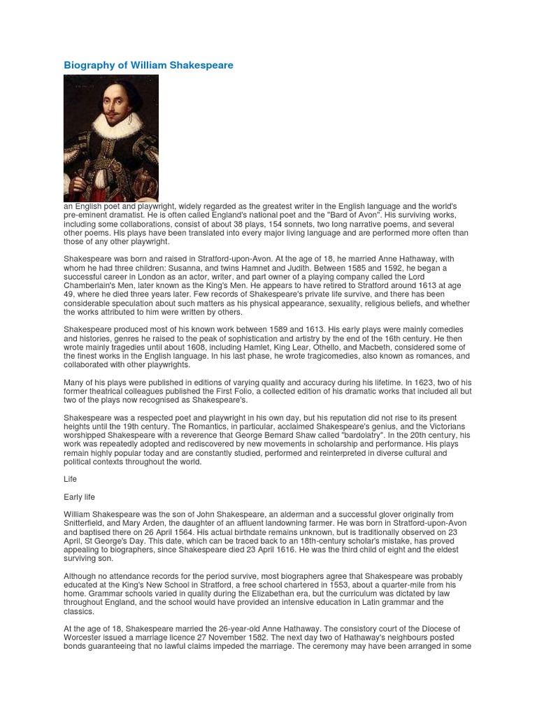 Biography of William Shakespeare | PDF | Shakespeare's Sonnets ...