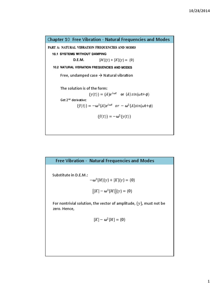 Part 11 - CH 10 Mdof - Free Vibration | PDF | Normal Mode | Eigenvalues And Eigenvectors