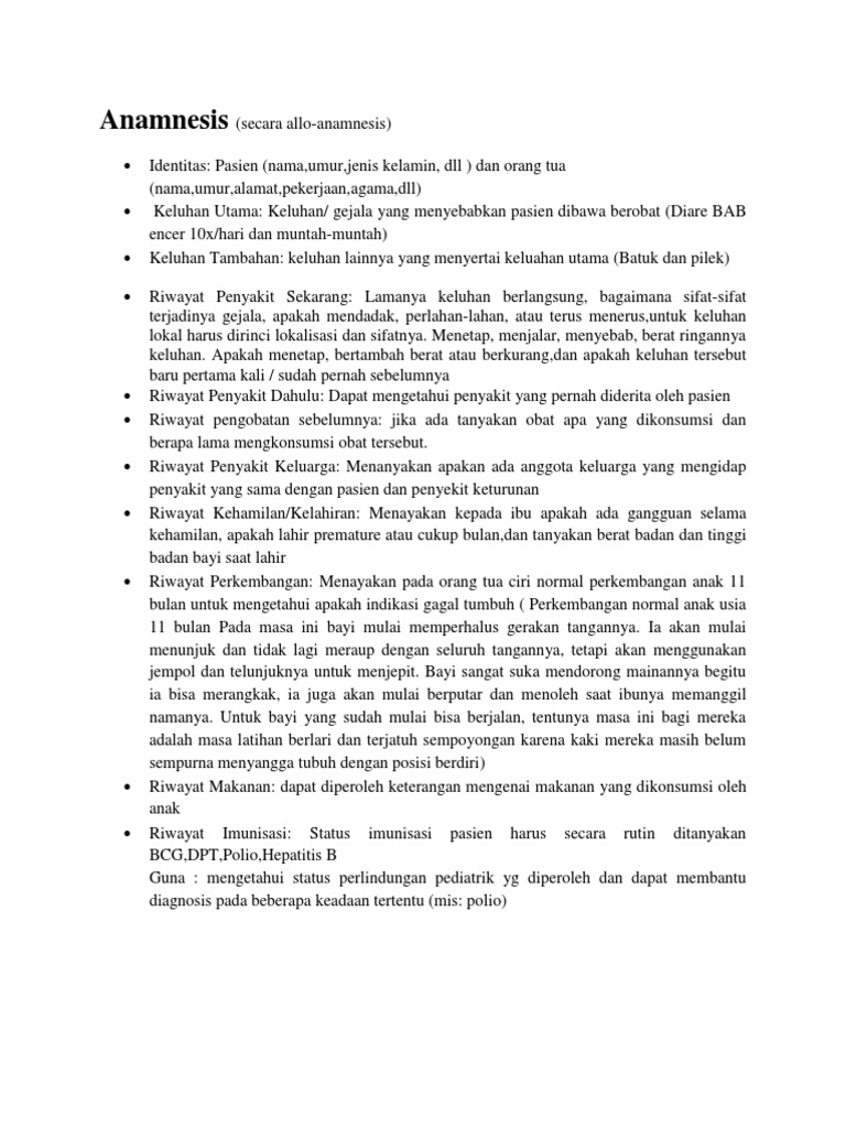 Anamnesis Pasien Pediatri | PDF