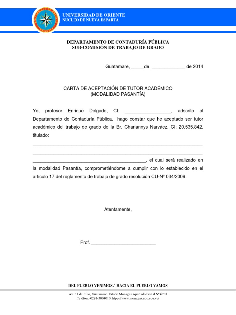 Carta de Aceptación de Tutor Académico | PDF | Crecimiento personal y profesional | Finanzas y ...