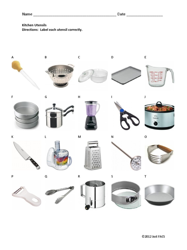Kitchen Utensil Label Worksheet | PDF