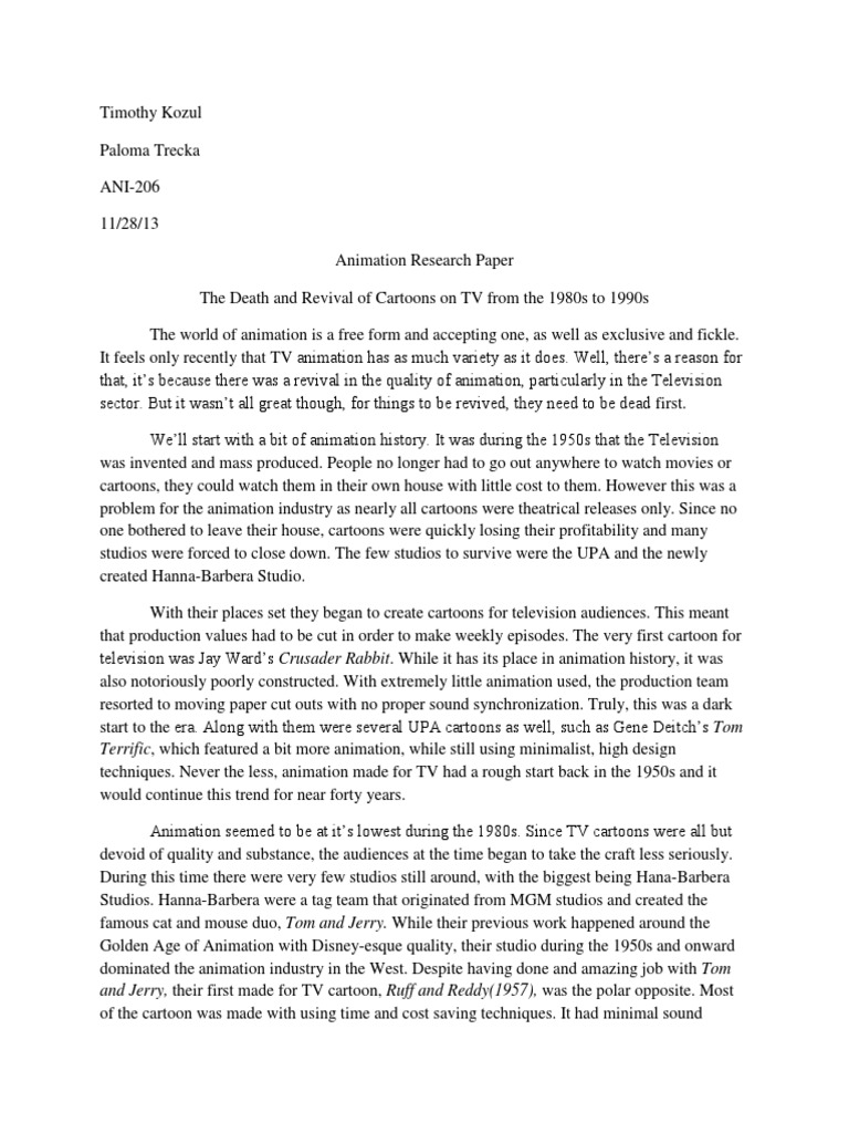 Animation Research Paper | PDF | Hanna Barbera | Entertainment