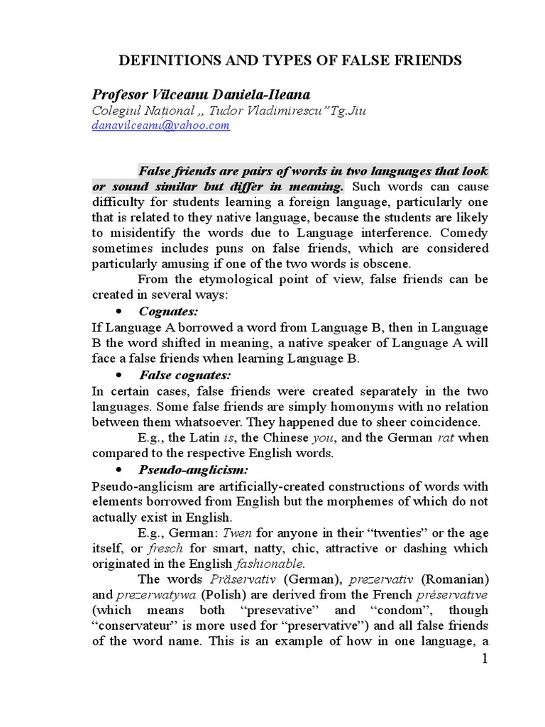 Definitions and Types of False Friends | PDF | Semantics | Linguistics