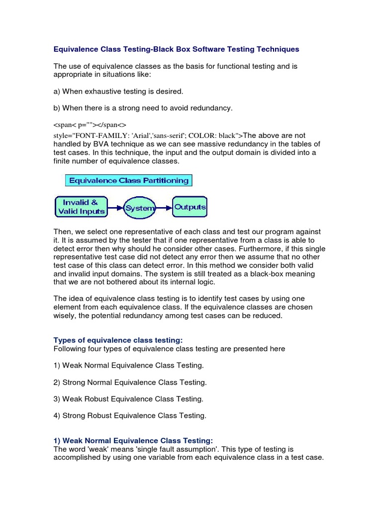 Equivalence Class Testing Pdf Software Testing Variable Computer Science