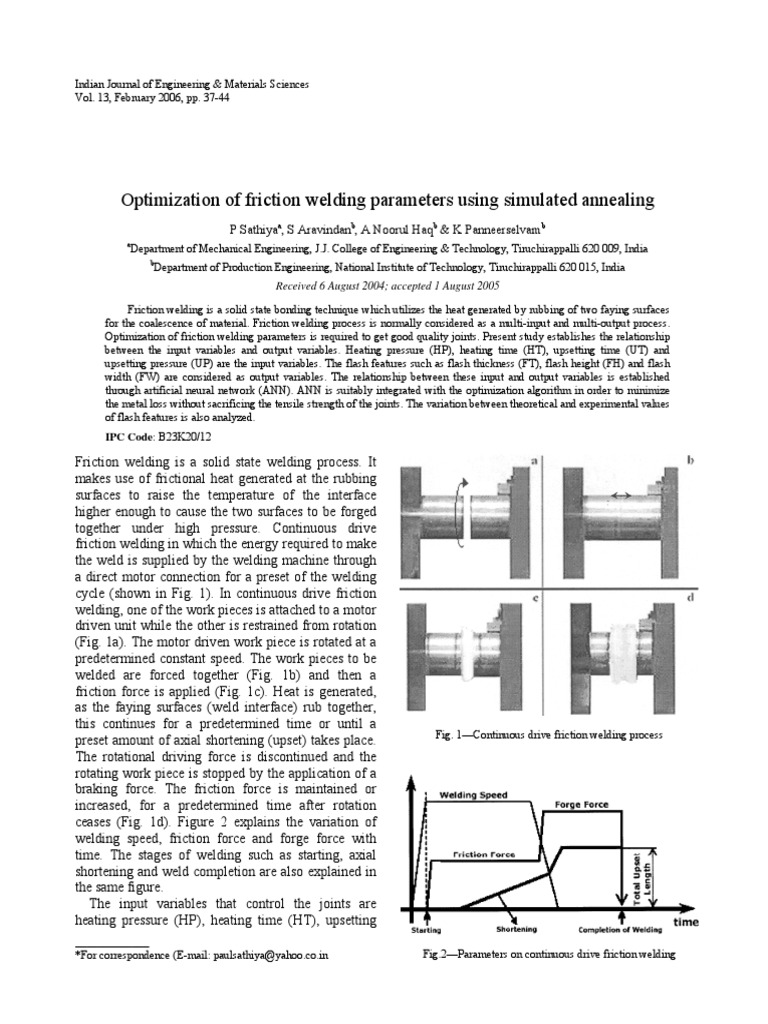Optimization of Friction Welding Parameters Using Simulated Annealing | PDF | Welding | Construction
