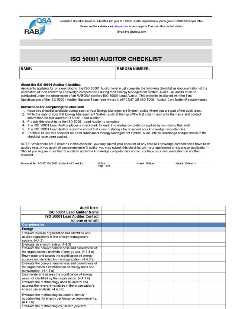 ISO 50001 Audit Checklist | Energy Management | Internal Audit