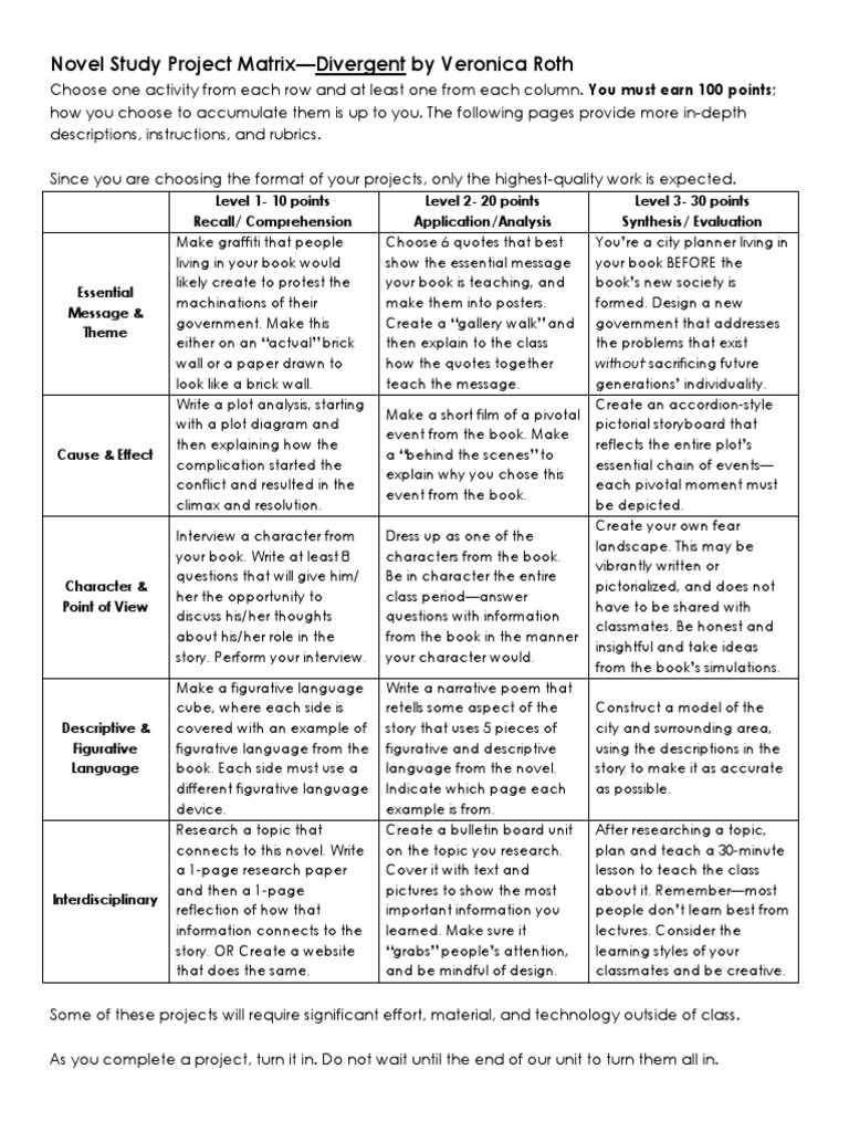 Divergent Novel Study Project Guide | PDF | Cognition | Cognitive Science