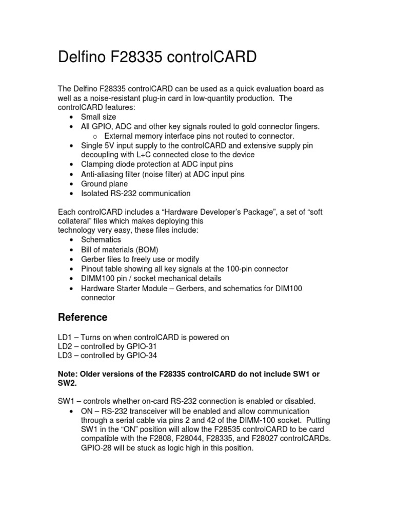 Delfino F28335 controlCARD: A Quick Evaluation Board and Plug-In Card ...