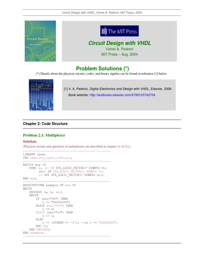 Circuit Design With VHDL-Problem Solutions PDF | PDF | Array Data ...
