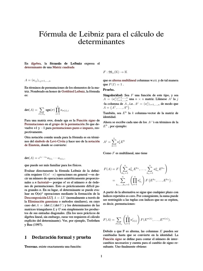 Fórmula de Leibniz para El Cálculo de Determinantes | PDF ...