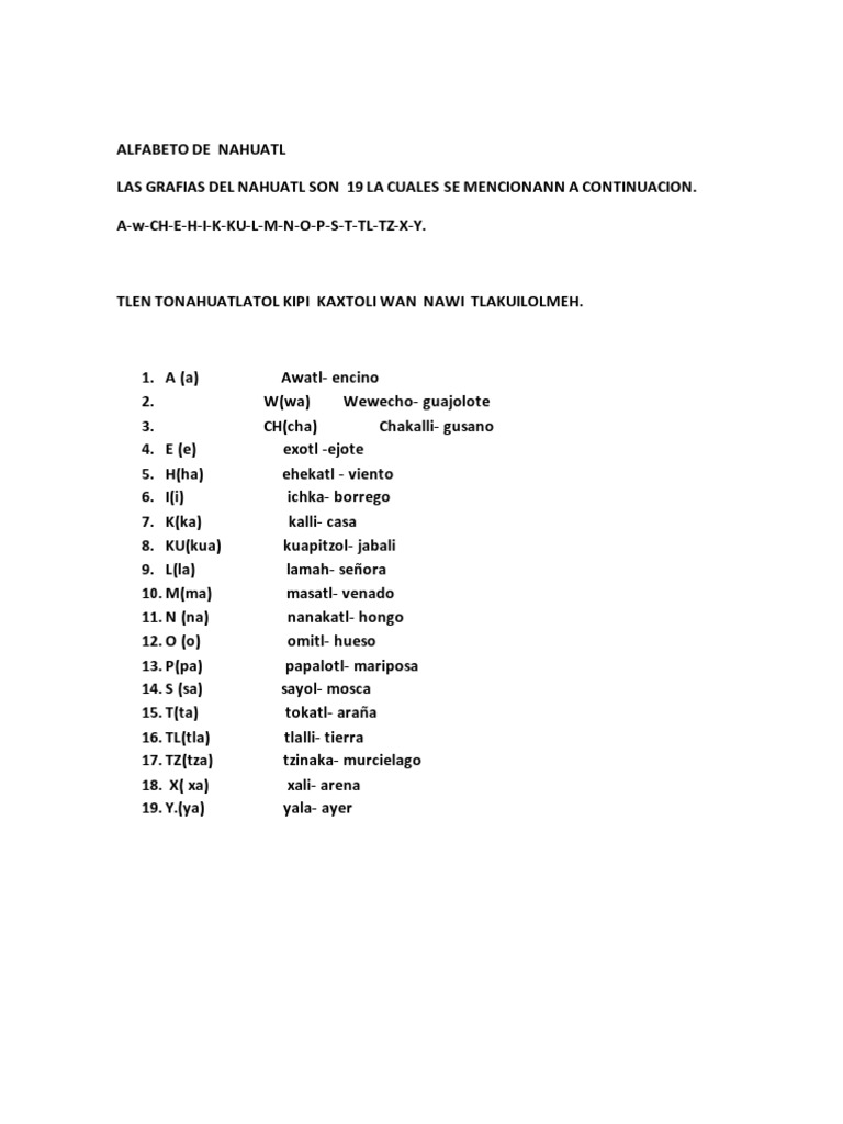 Alfabeto nahuatlL