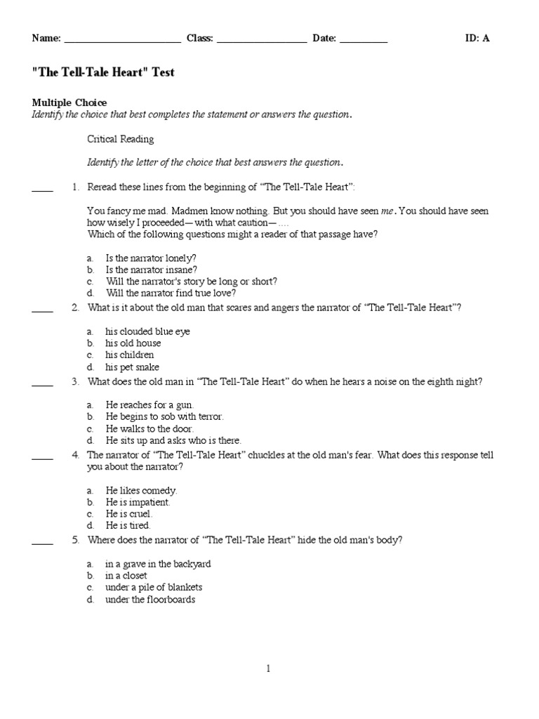 Tell Tale Heart Test | PDF