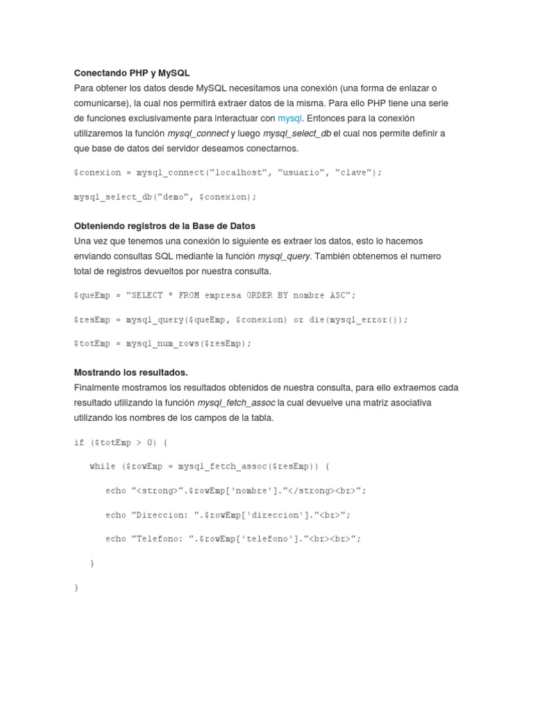 Conectando Codigo PHP y MySQL | PDF