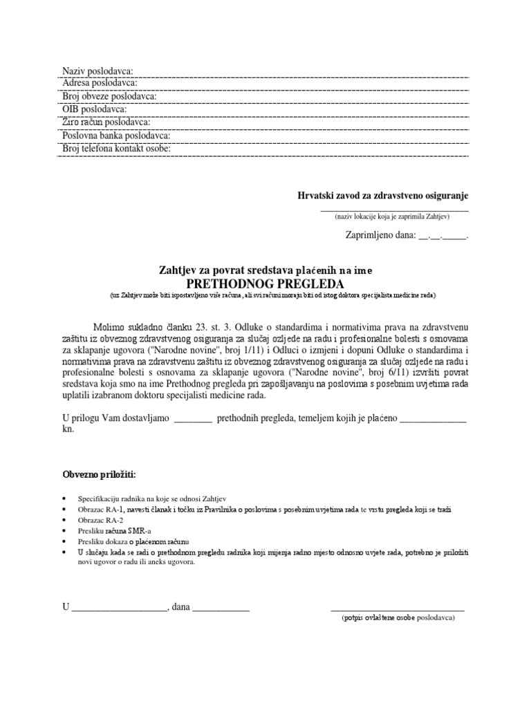 Prethodni Pregled Zahtjev Za Refundaciju | PDF