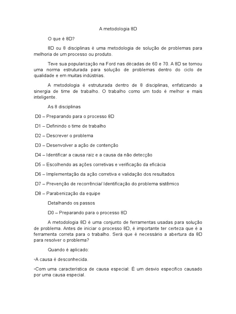 A Metodologia 8D | PDF | Tempo | Science