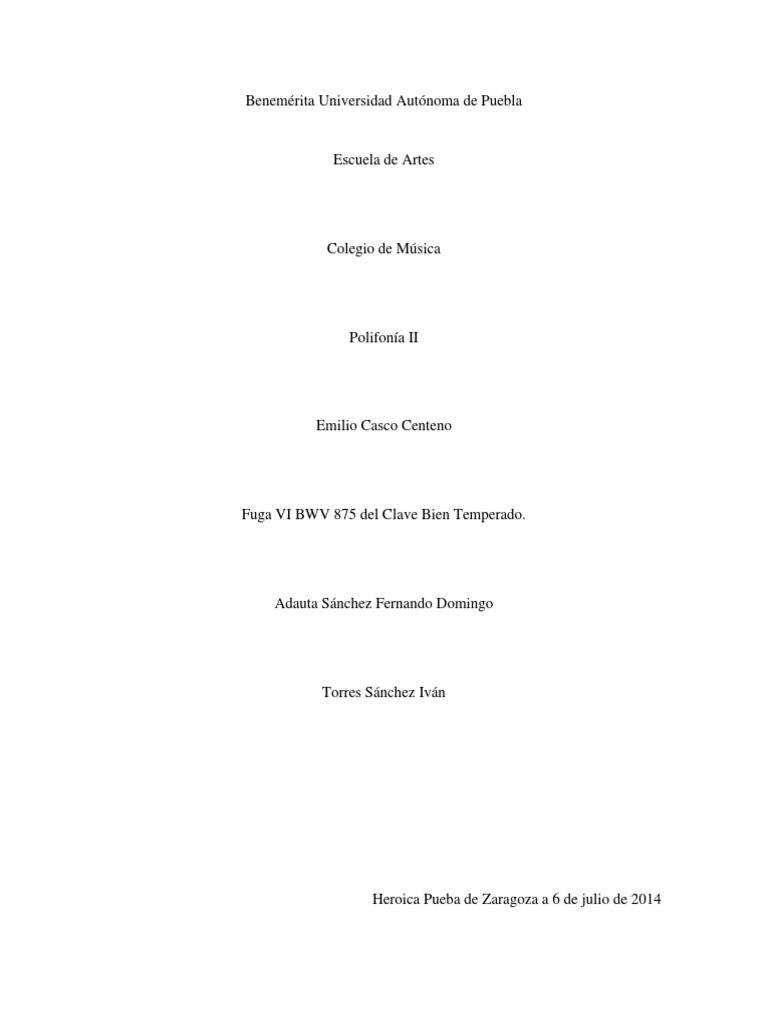 Fuga VI BWV 875 Del Clave Bien Temperado | PDF | Acorde (Música) | Musicología