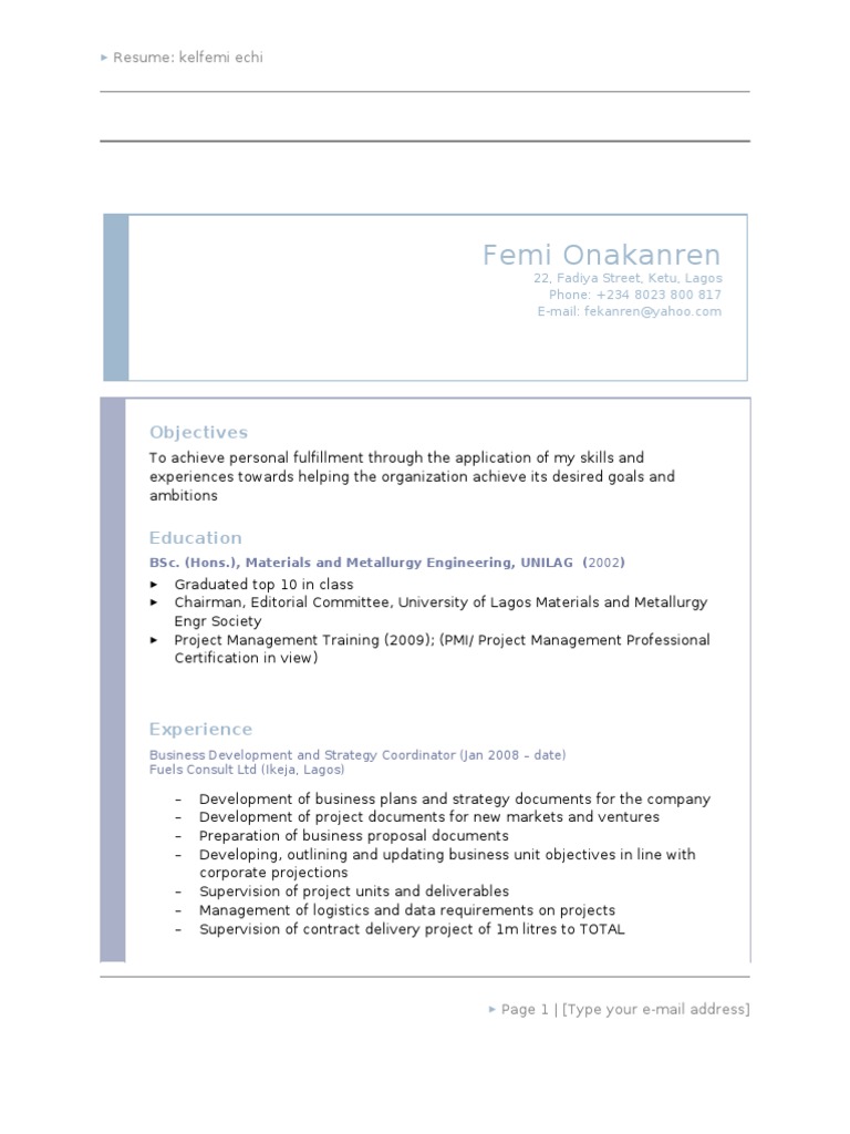 Femi Onakanren CV | PDF | Logistics | Project Management