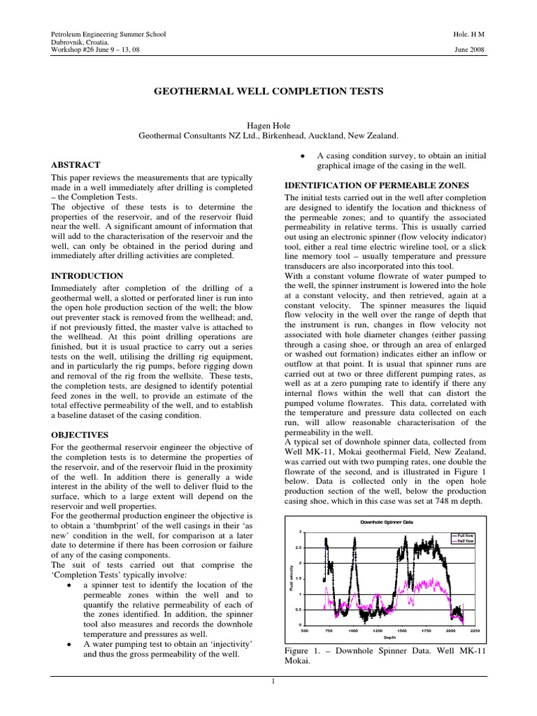 Geothermal Well Completion Tests Overview | PDF | Casing (Borehole ...