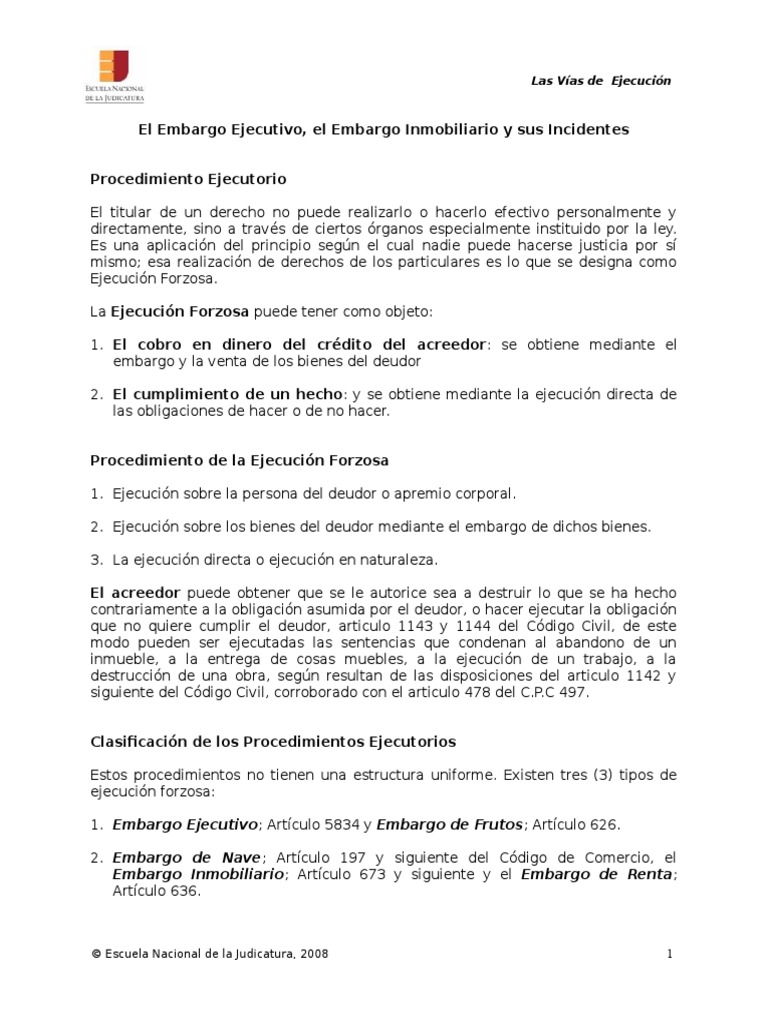 El Embargo Ejecutivo Embargo Inmobiliario y Sus Incidentes | Pagos ...