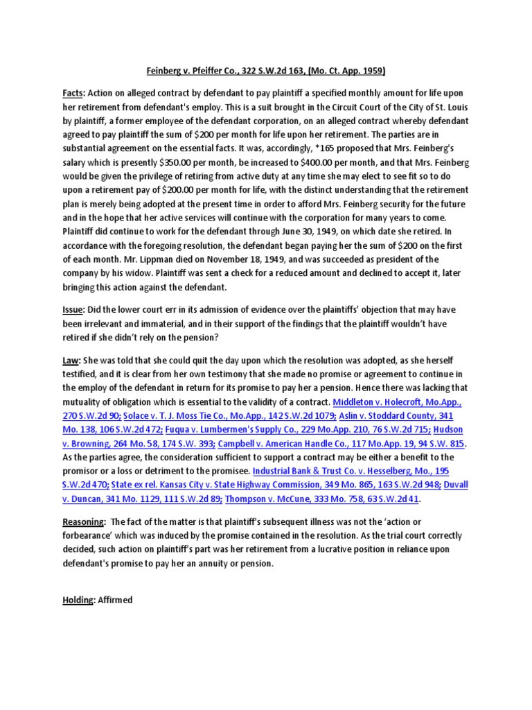 Feinberg v. Pfeiffer Co. Case Summary | PDF | Lawsuit | Justice