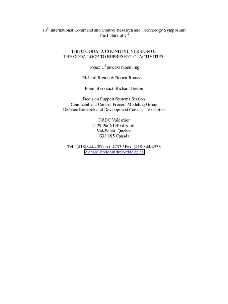 OODA Applied To C2 | PDF | Conceptual Model | Situation Awareness