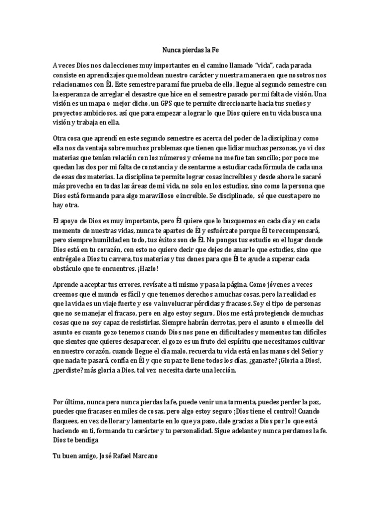Nunca Pierdas La Fe En Dios Pdf Fe Amor