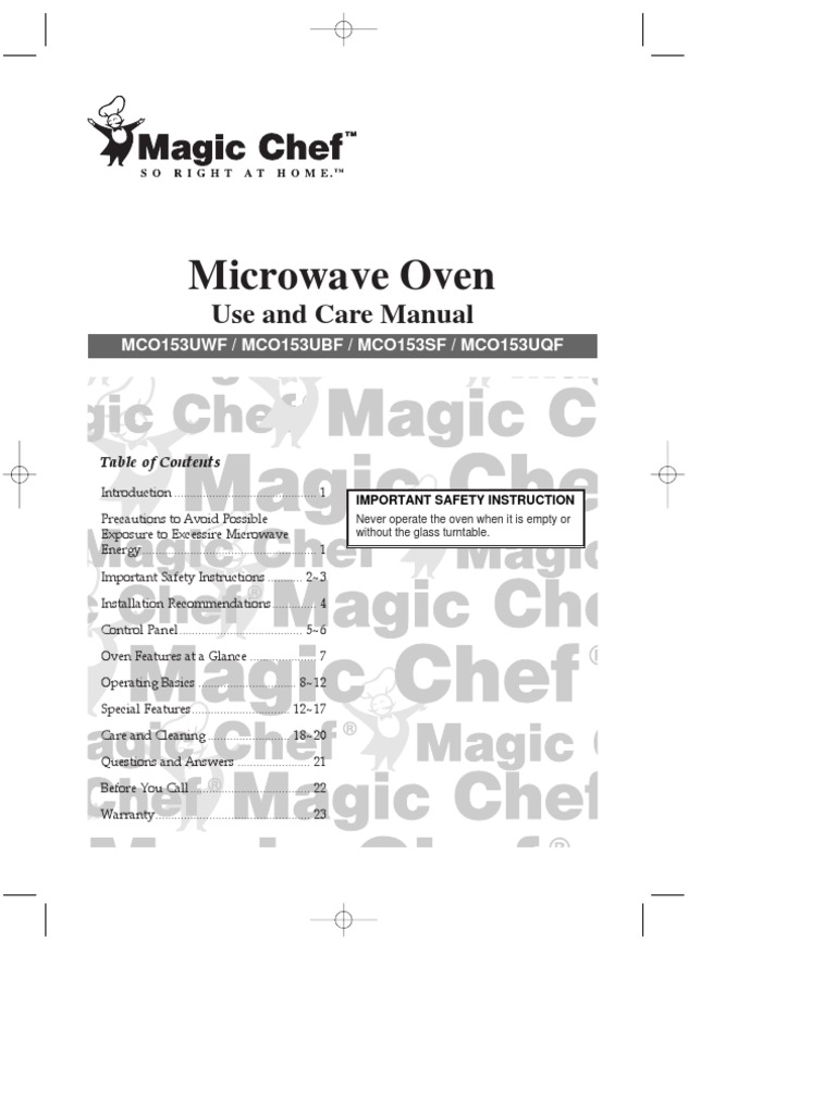 Magic Chef Microwave Use & Care Guide | PDF | Cookware And Bakeware | Oven