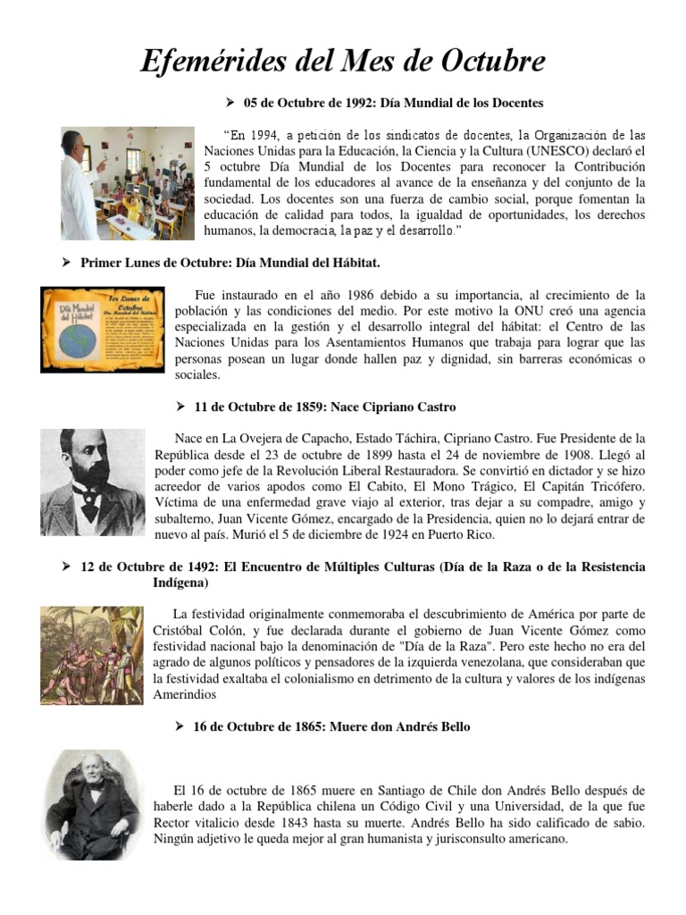 Efemérides DeL Mes de Octubre | PDF | Naciones Unidas | Relaciones ...
