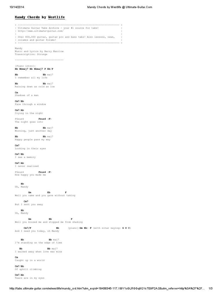 Westlife's "Mandy" Guitar Chords | PDF | Art