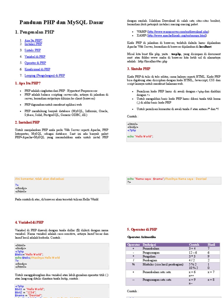 Panduan PHP Dan MySQL Dasar | PDF | Komputer