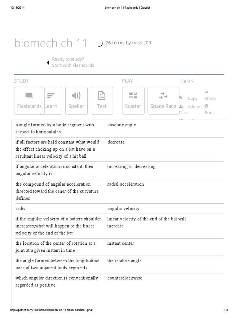Biomech CH 11 Flashcards - Quizlet PDF | PDF | Acceleration | Angle