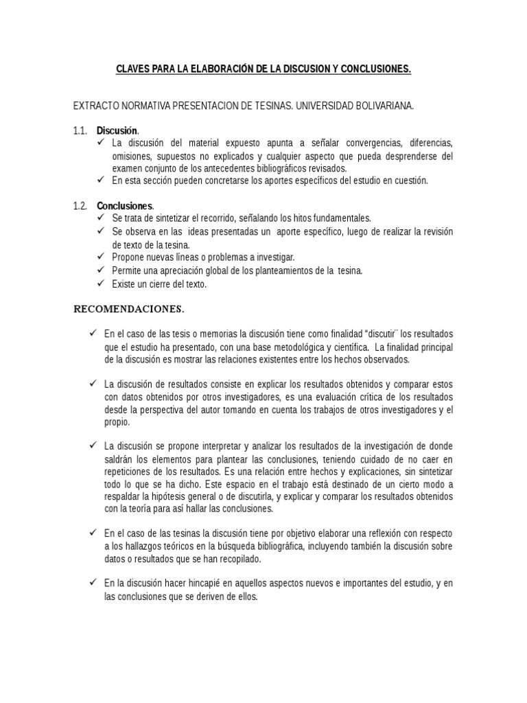 Guia Elaboracion Discusion y Conclusiones | PDF | Interacciones de ...