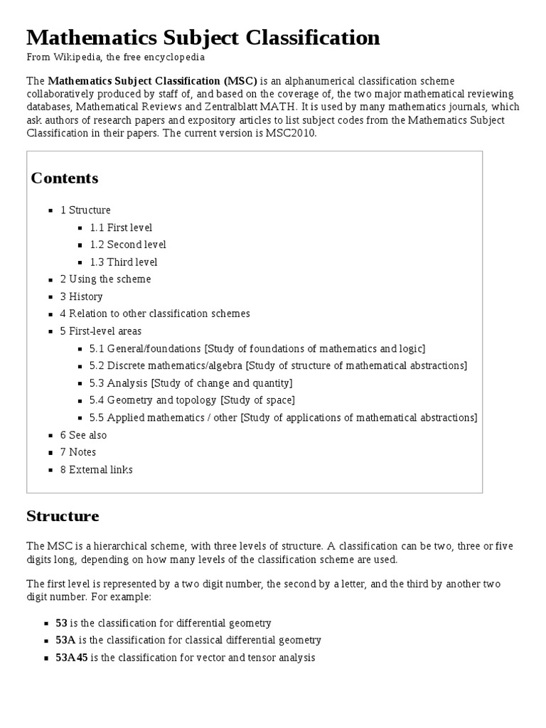 Mathematics Subject Classification: From Wikipedia, The Free ...