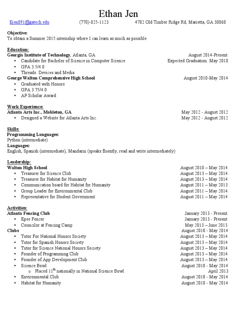 Georgia Tech Resume Template | PDF | Career & Growth