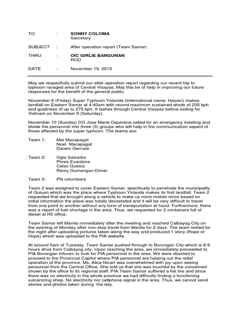 After Operation Report Team Samar | Tropical Cyclone Seasons | Vortices