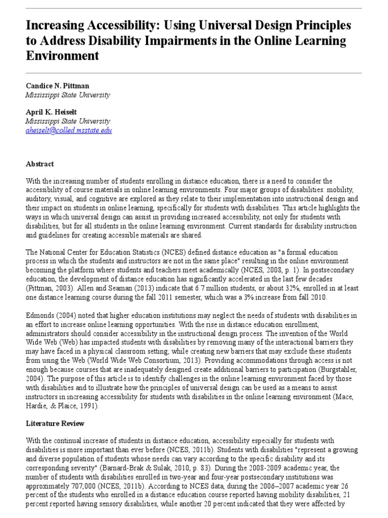 Increasing Accessibility: Using Universal Design Principles To Address ...