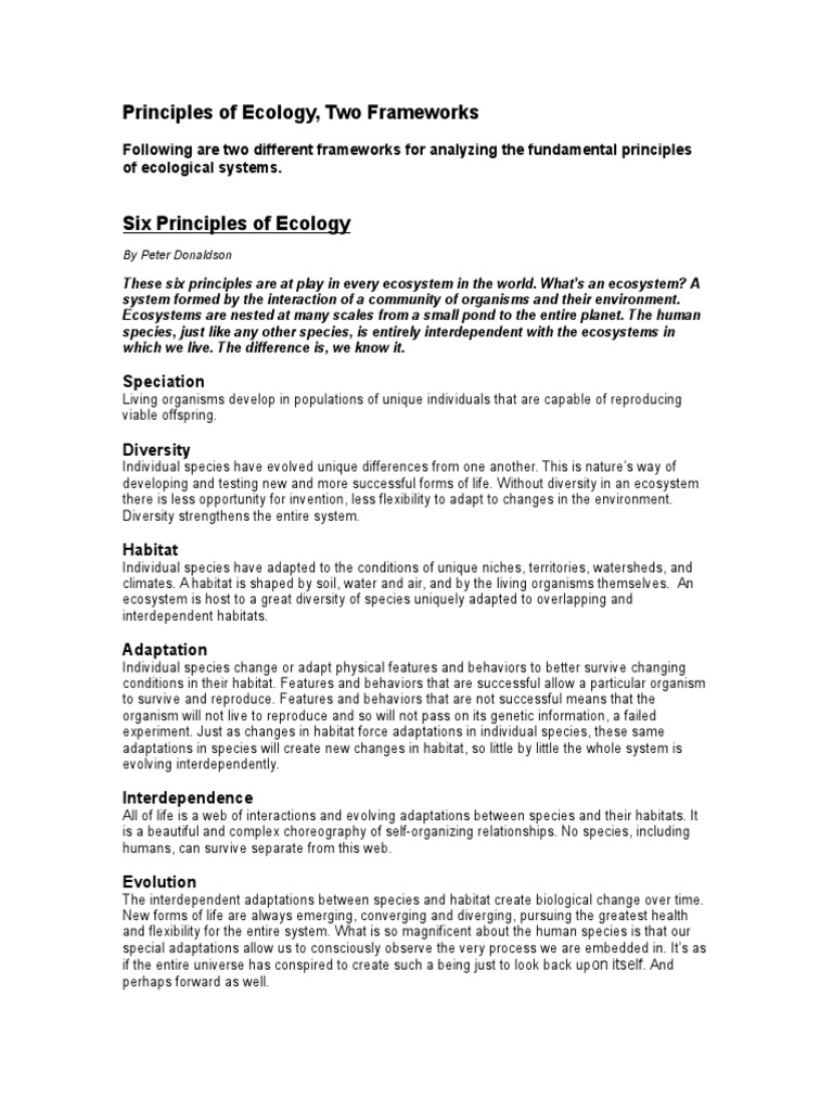 Six Principles of Ecology Explained | PDF | Adaptation | Ecology