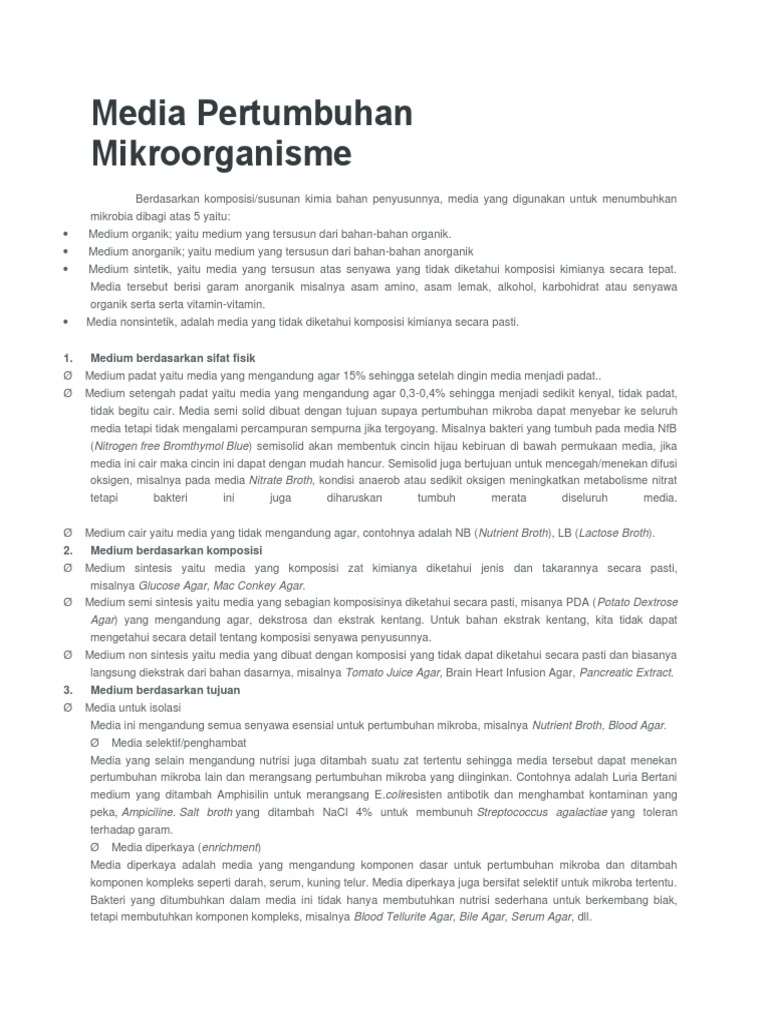 Media Pertumbuhan Mikroorganisme | PDF | Kesehatan Holistik