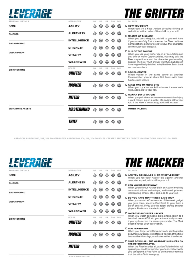 Leverage Character Sheet Official | PDF