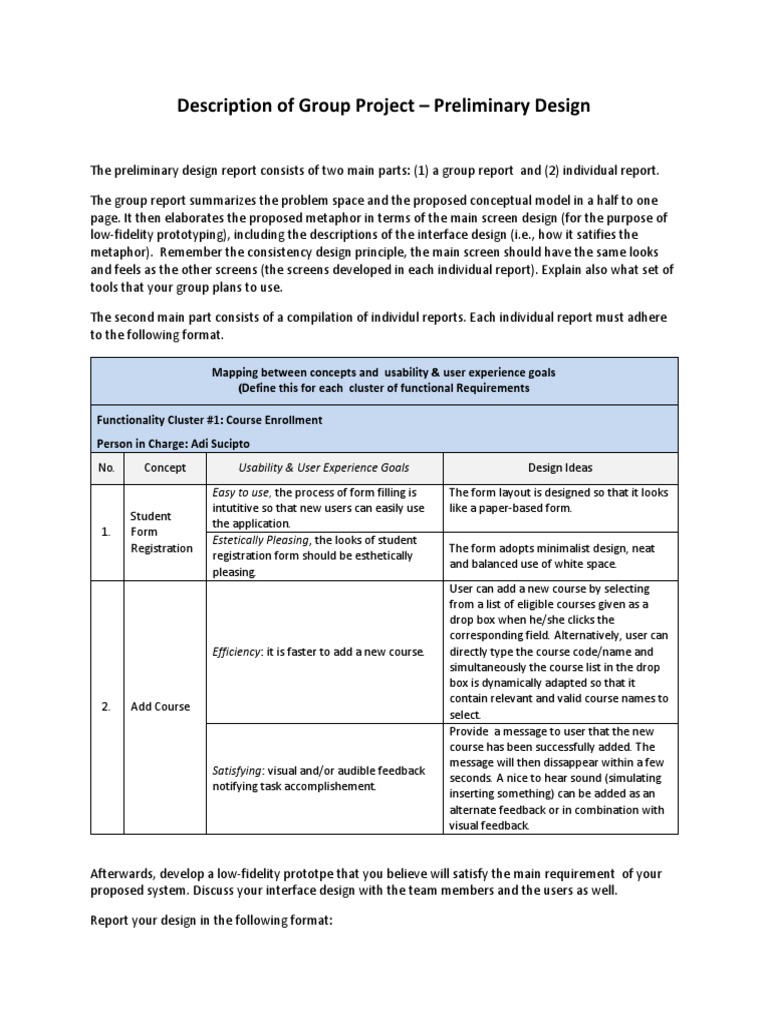 Group Assignment - Preliminary Design | PDF | Usability | Graphical User Interfaces