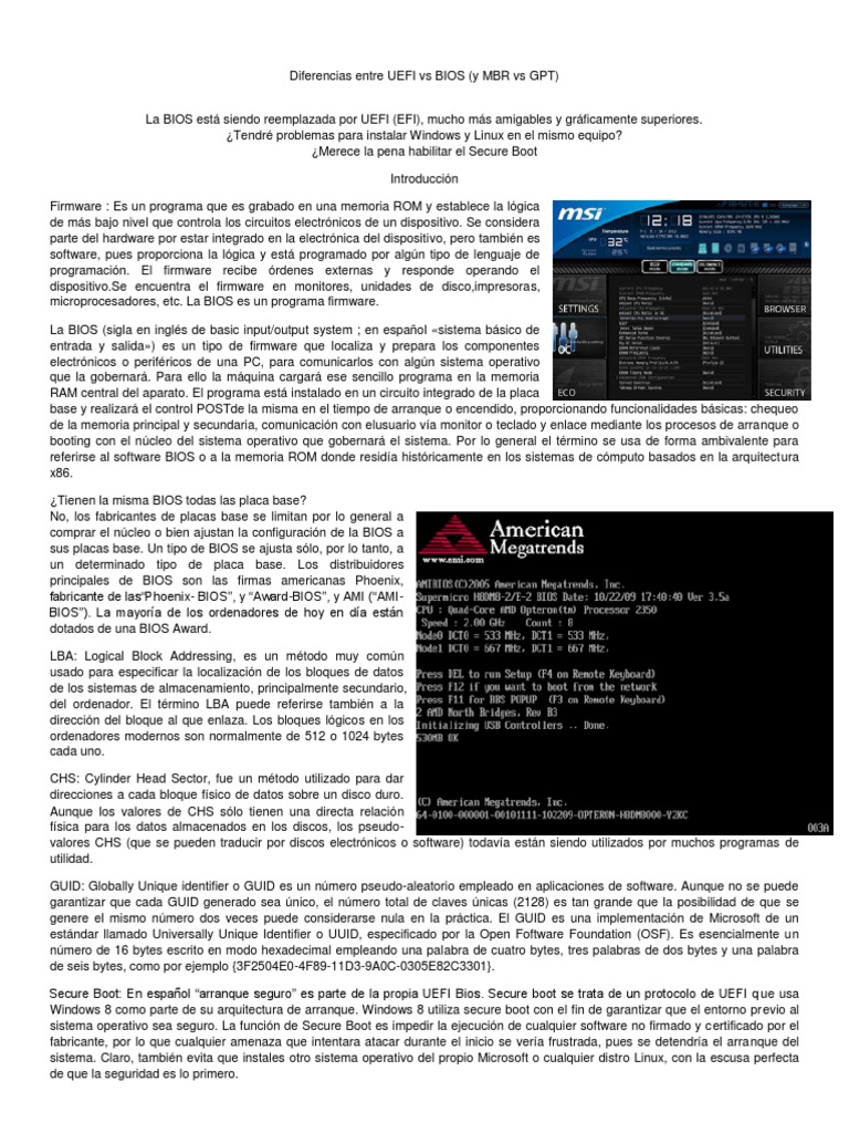 Diferencias Entre UEFI Vs BIOS | PDF | Bios | Computación personal