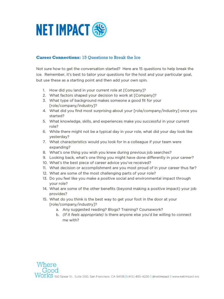 Icebreaker Questions for Career Networking | PDF