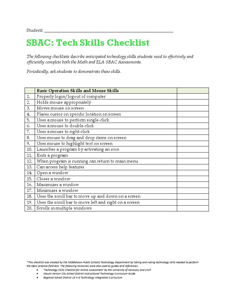 SBAC Technology Skills Checklist | PDF | Educational Assessment ...